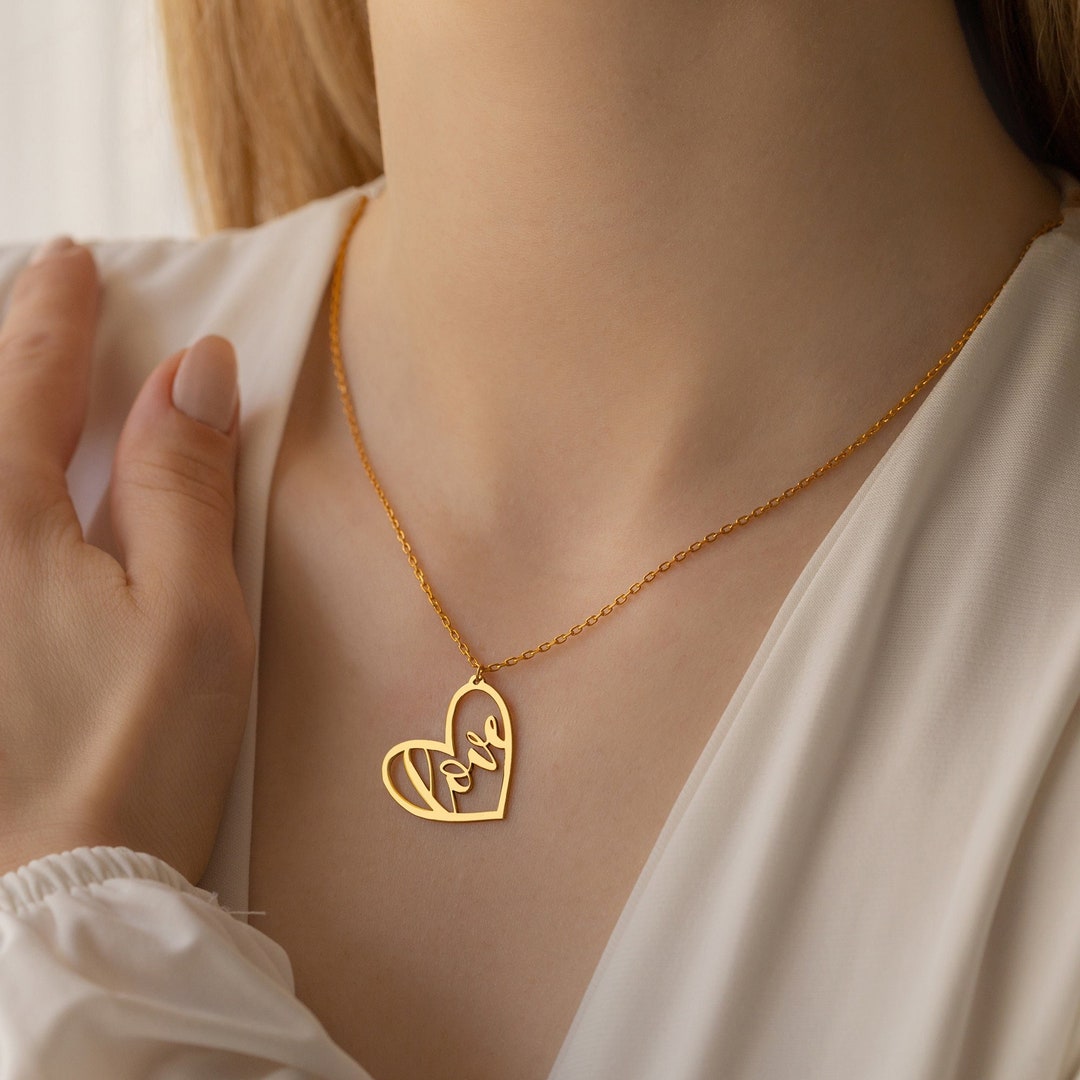 Love Necklace, Heart Love Necklace, Gold Plated Necklace, Gold Necklace ...