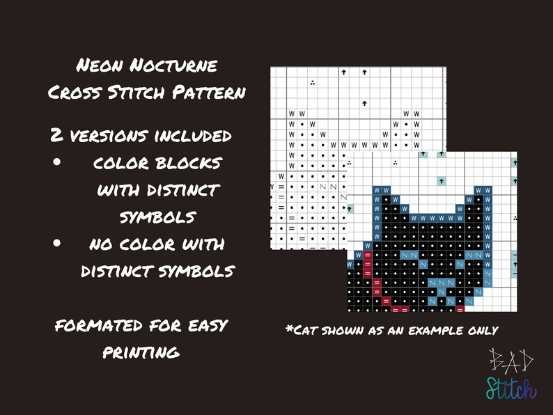 Neon Nocturne Cross Stitch Pattern, Vaporwave Bat Needlework Sampler ...