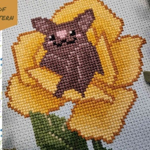 Bat in a Flower Cross Stitch Pattern, Wildlife Art, Gift for Batlover ...