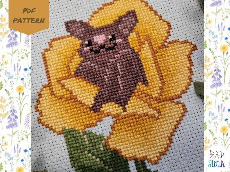 Bat in a Flower Cross Stitch Pattern, Wildlife Art, Gift for Batlover ...