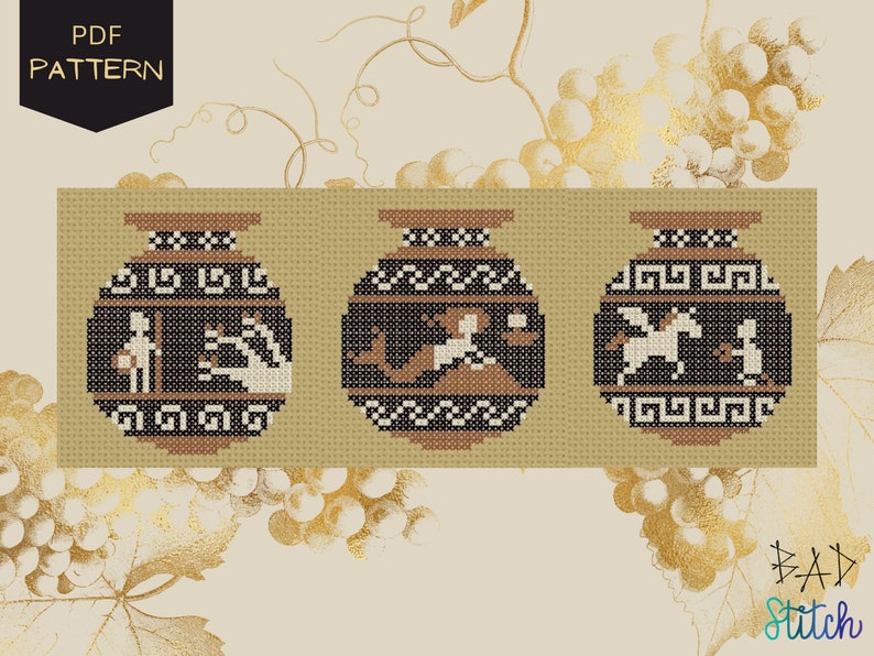Greek Amphoras Cross Stitch Pattern, Hercules and the Hydra, Siren ...