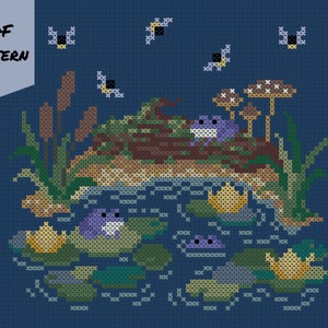 Frog Pond Cross Stitch Pattern, Swamp Marsh Design, Whimsical Craft ...
