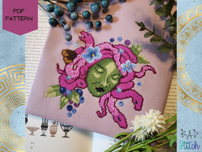 Medusa Cross Stitch Pattern, Pantheon, Medusa Snakes, Mythical Art ...