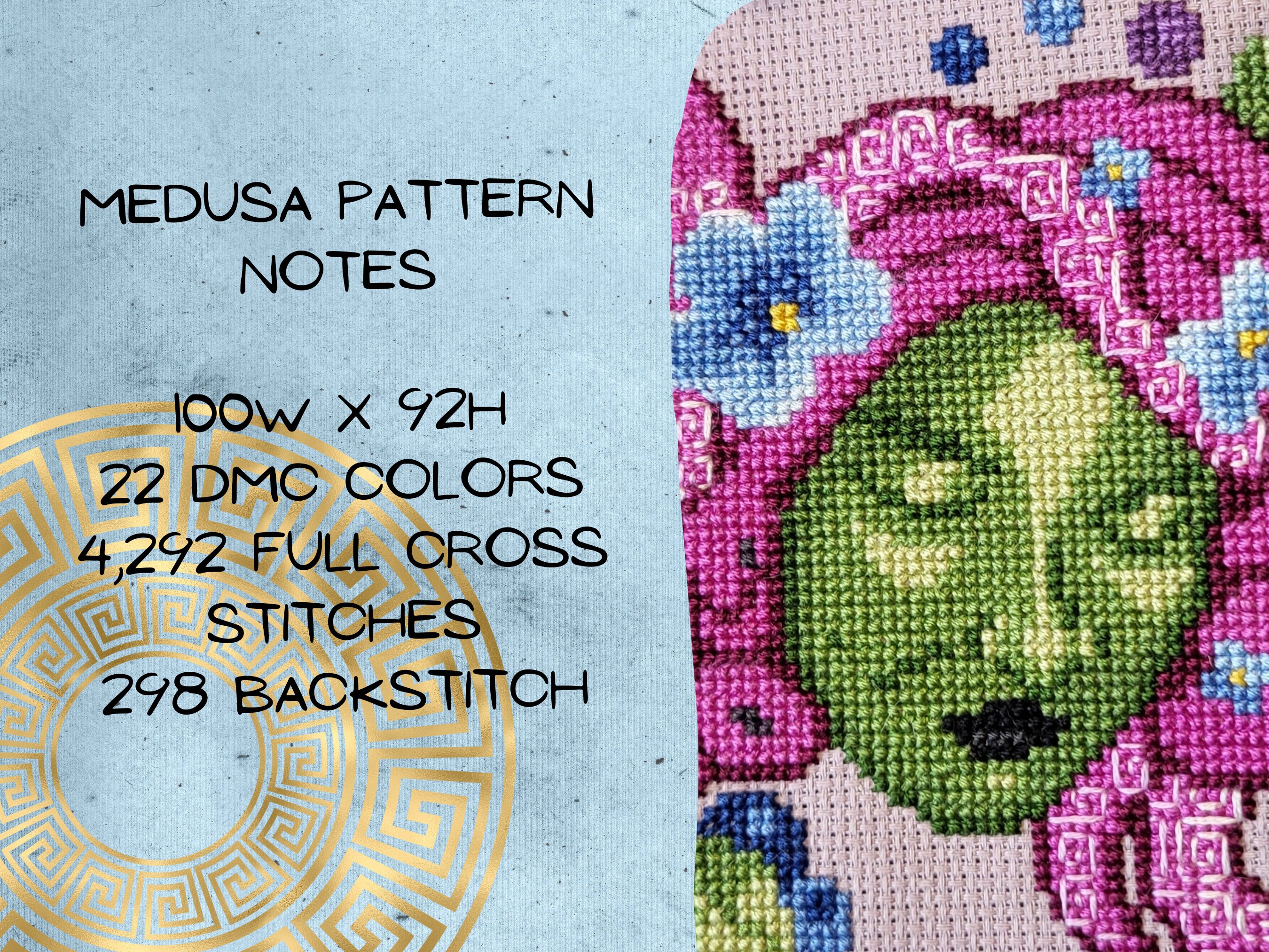 Medusa Cross Stitch Pattern, Pantheon, Medusa Snakes, Mythical Art ...