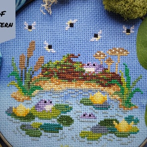 Frog Pond Cross Stitch Pattern, Swamp Marsh Design, Whimsical Craft ...