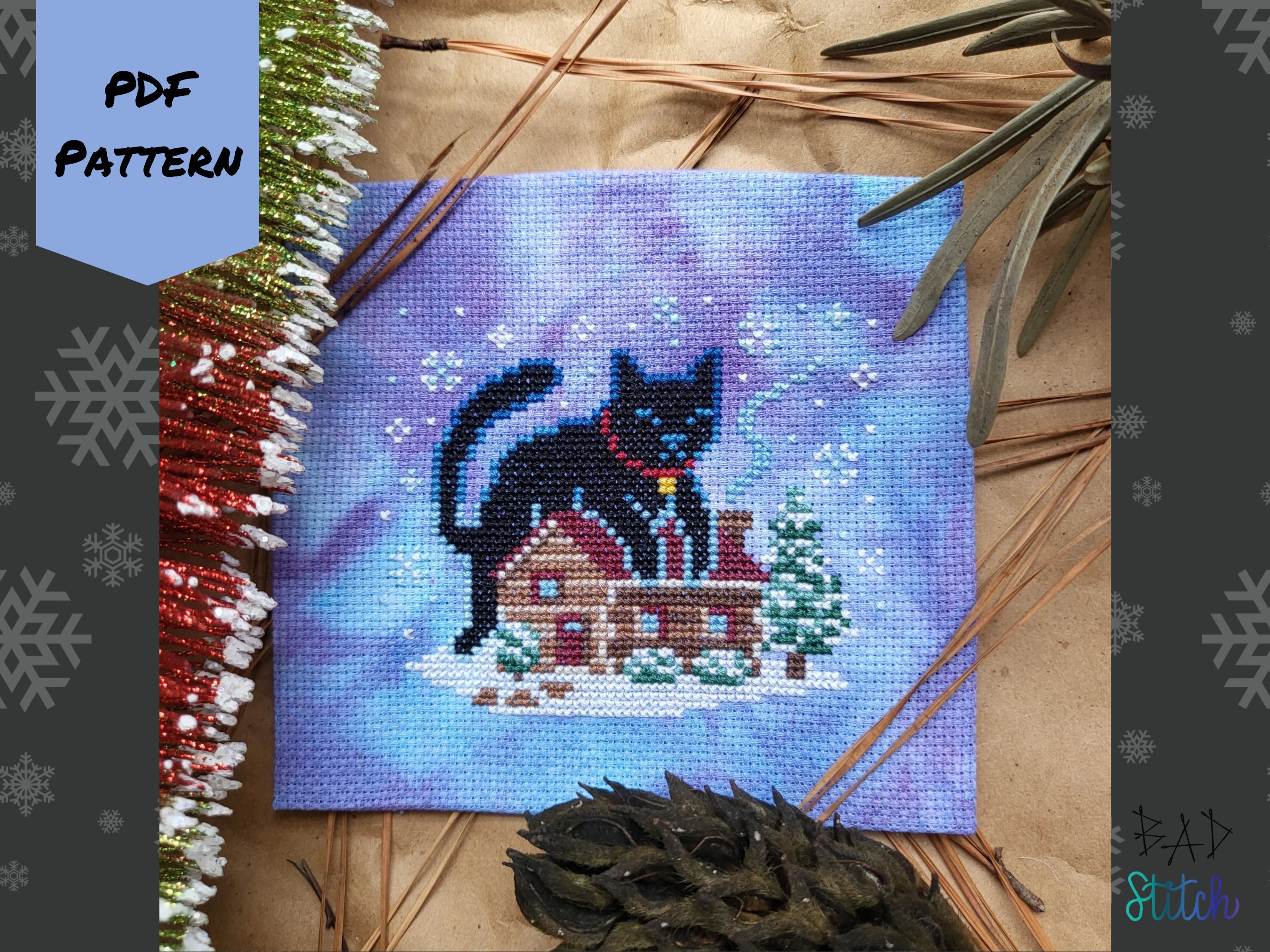 Yule Cat Cross Stitch Pattern, Cryptid Art, Christmas Decor Diy ...
