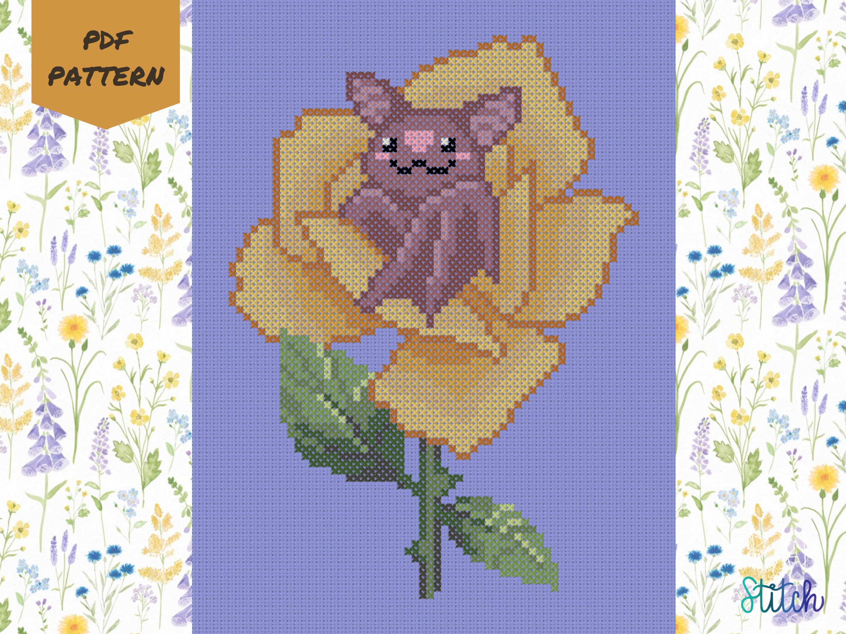 Bat in a Flower Cross Stitch Pattern, Wildlife Art, Gift for Batlover ...