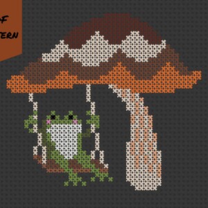 Swinging Frog Cross Stitch Pattern, Autumn Mushroom, Cottagecore ...