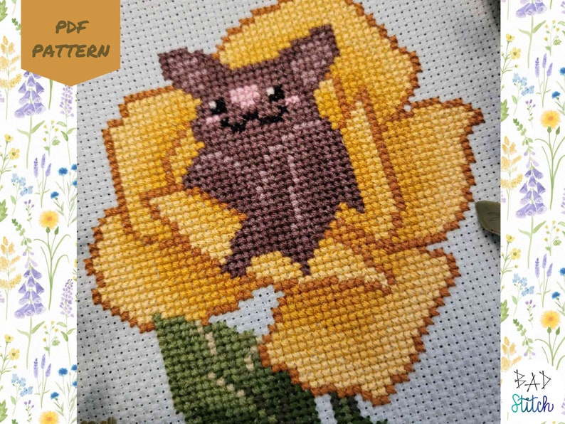 Bat in a Flower Cross Stitch Pattern Wildlife Art Gift for - Etsy