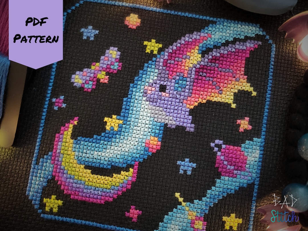 Neon Nocturne Cross Stitch Pattern, Vaporwave Bat Needlework Sampler ...