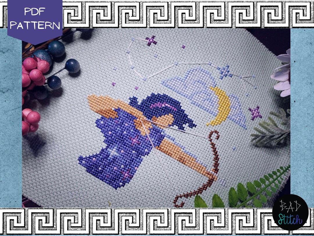 Artemis Cross Stitch Pattern, Moon Goddess, Goddess of the Hunt ...