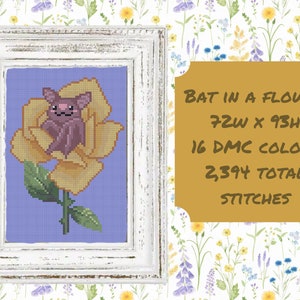 Bat in a Flower Cross Stitch Pattern, Wildlife Art, Gift for Batlovers ...