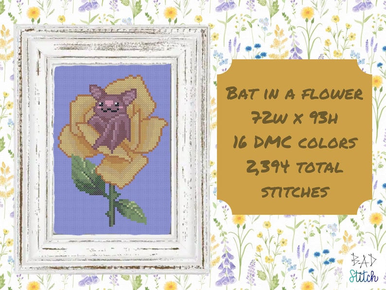 Bat in a Flower Cross Stitch Pattern Wildlife Art Gift for - Etsy