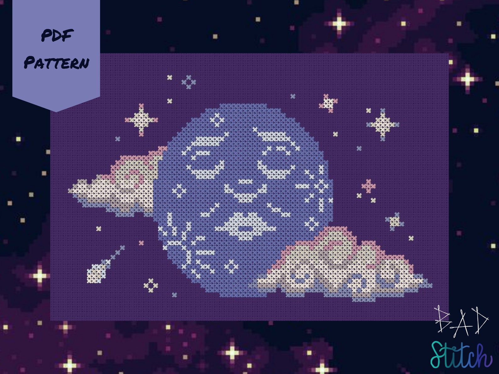 Resting Moon Face Cross Stitch Pattern Cottagecore Craft - Etsy