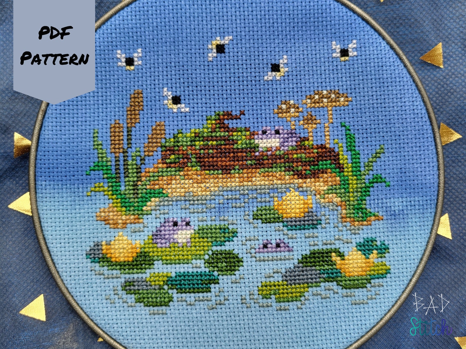 Frog Pond Cross Stitch Pattern, Swamp Marsh Design, Whimsical Craft ...