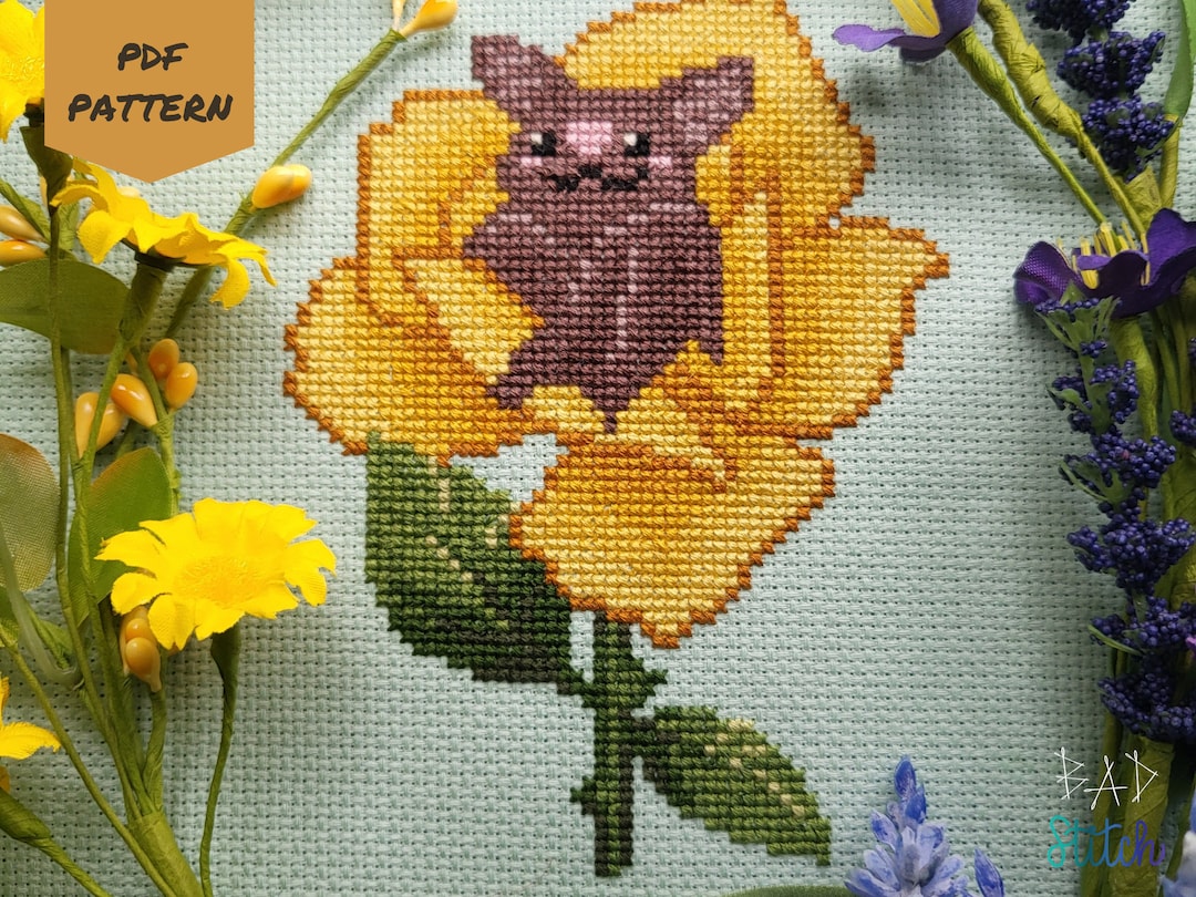 Bat in a Flower Cross Stitch Pattern, Wildlife Art, Gift for Batlover ...