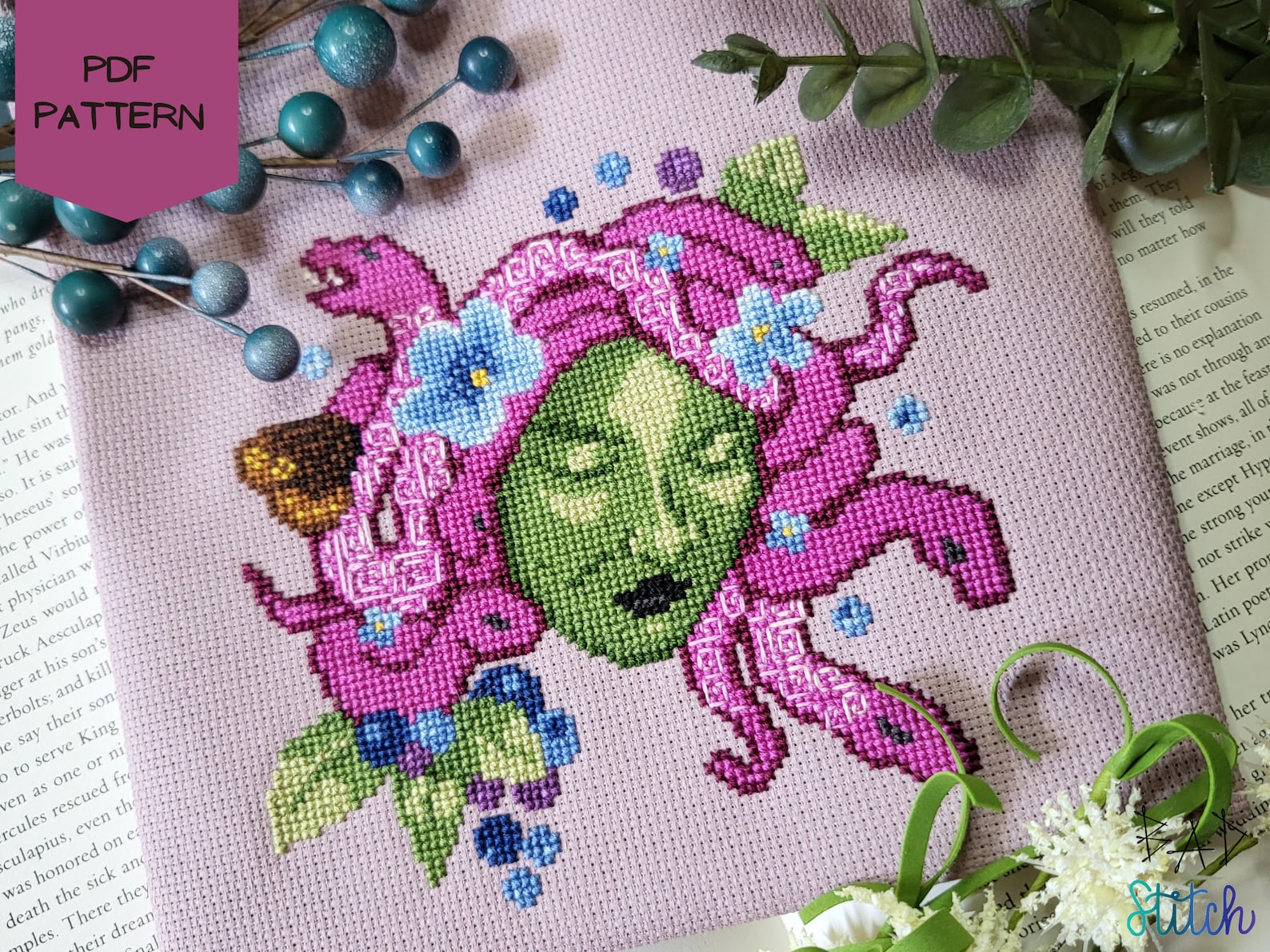 Medusa Cross Stitch Pattern, Pantheon, Medusa Snakes, Mythical Art ...