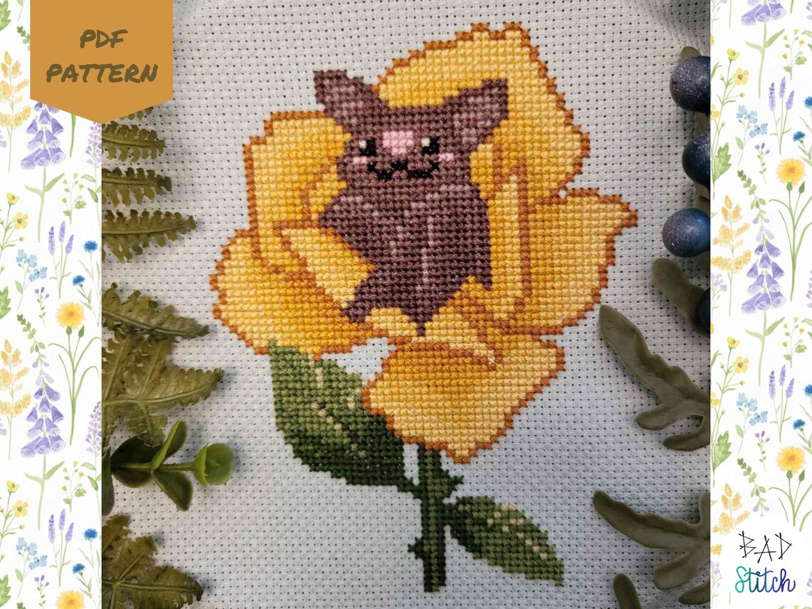 Bat in a Flower Cross Stitch Pattern Wildlife Art Gift for - Etsy