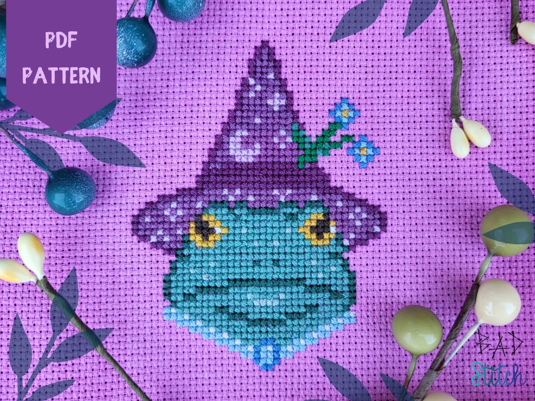 Frog Witch Cross Stitch Pattern, Witch Decor, Halloween Cross Stitch ...