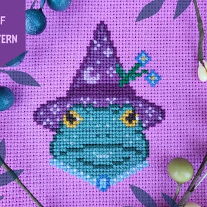 Frog Witch Cross Stitch Pattern, Witch Decor, Halloween Cross Stitch ...