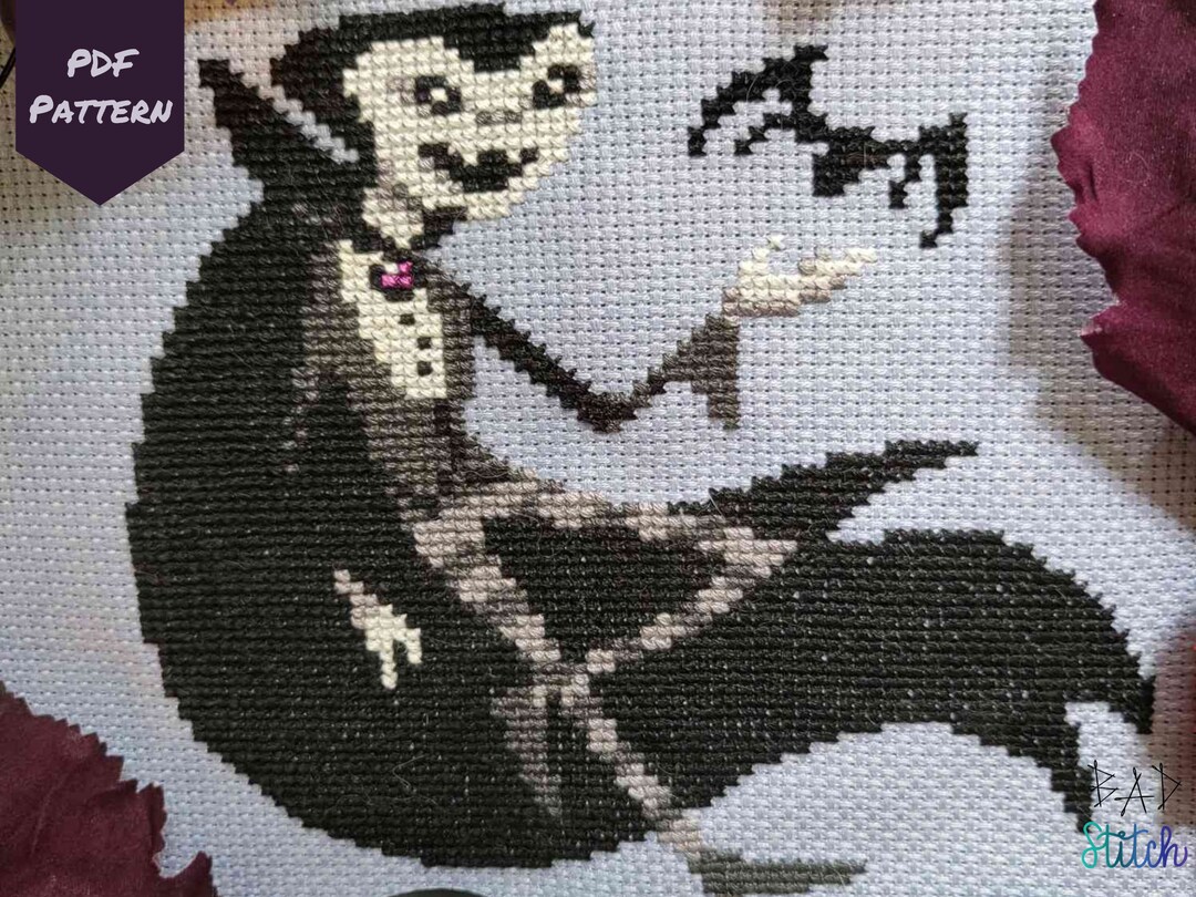 Vampire Cross Stitch Pattern, Halloween Cross Stitch, Spooky Aesthetic ...