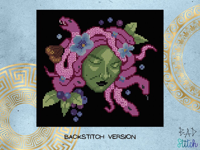Medusa Cross Stitch Pattern, Pantheon, Medusa Snakes, Mythical Art ...