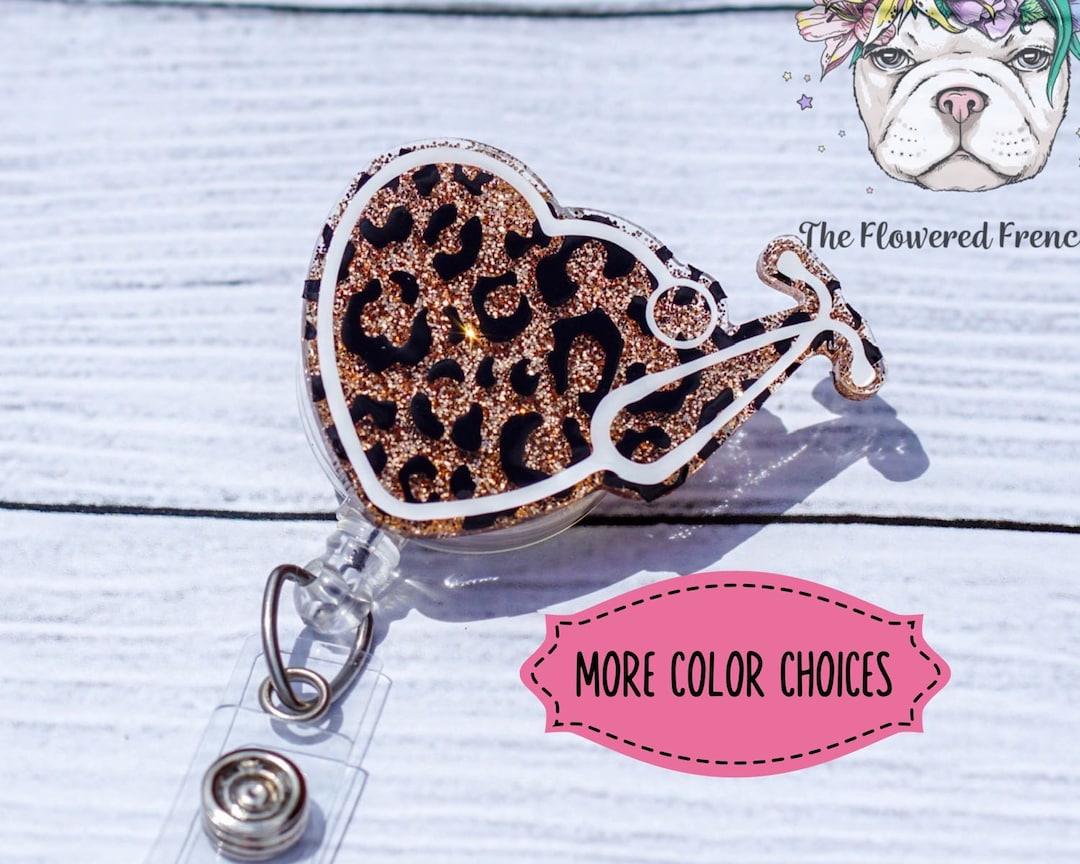 Leopard Stethoscope Heart Badge Reel, Cute Cheetah Heart Badge Reel ...