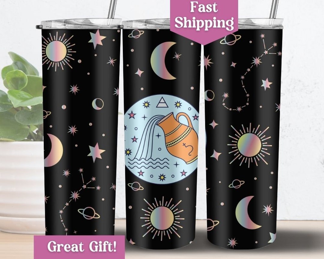 Zodiac Astrology Tumbler With Straw and Lid - Custom Aquarius Cup for ...