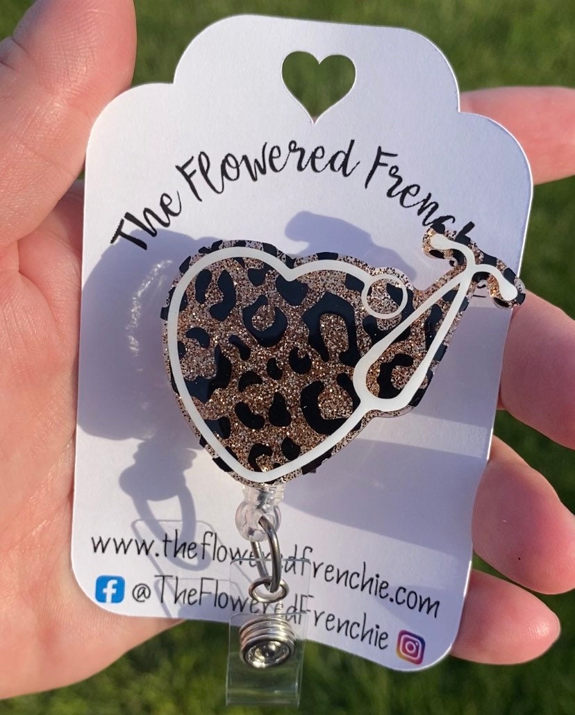 Leopard Stethoscope Heart Badge Reel Cute Cheetah Badge Reel - Etsy