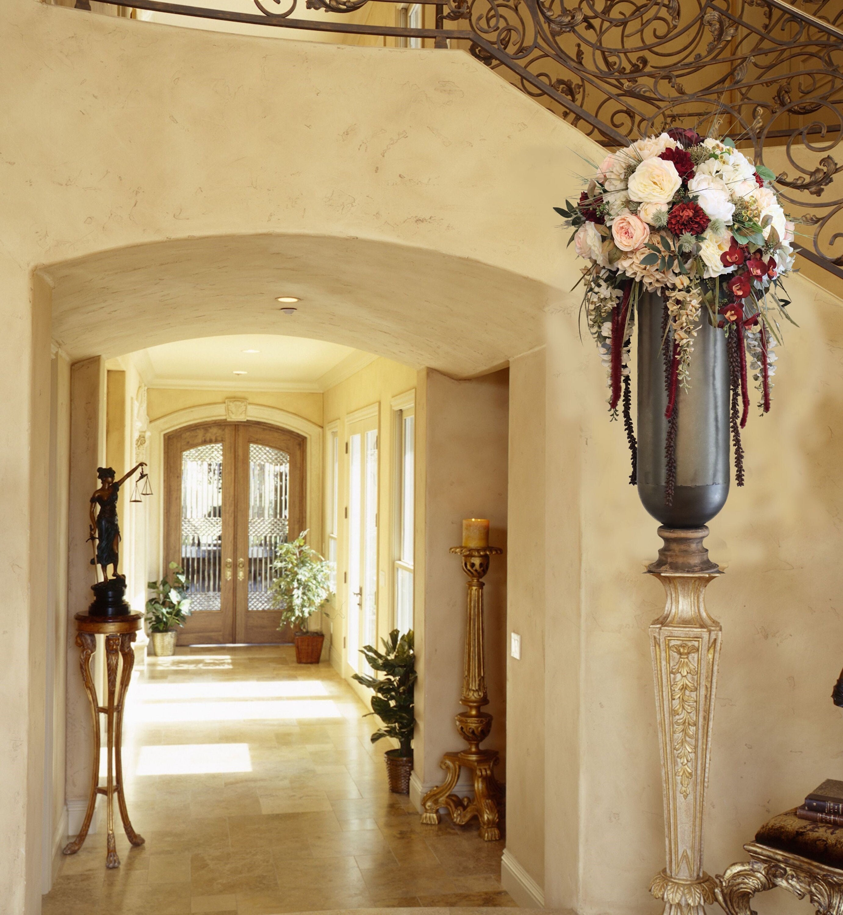 Elegant Entryway Tall Round Floral Arrangement Centerpiece Entryway ...