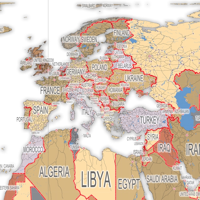 World Map Gall-peters Projection, Wall Art 36'x24' Wall Decor Satin ...