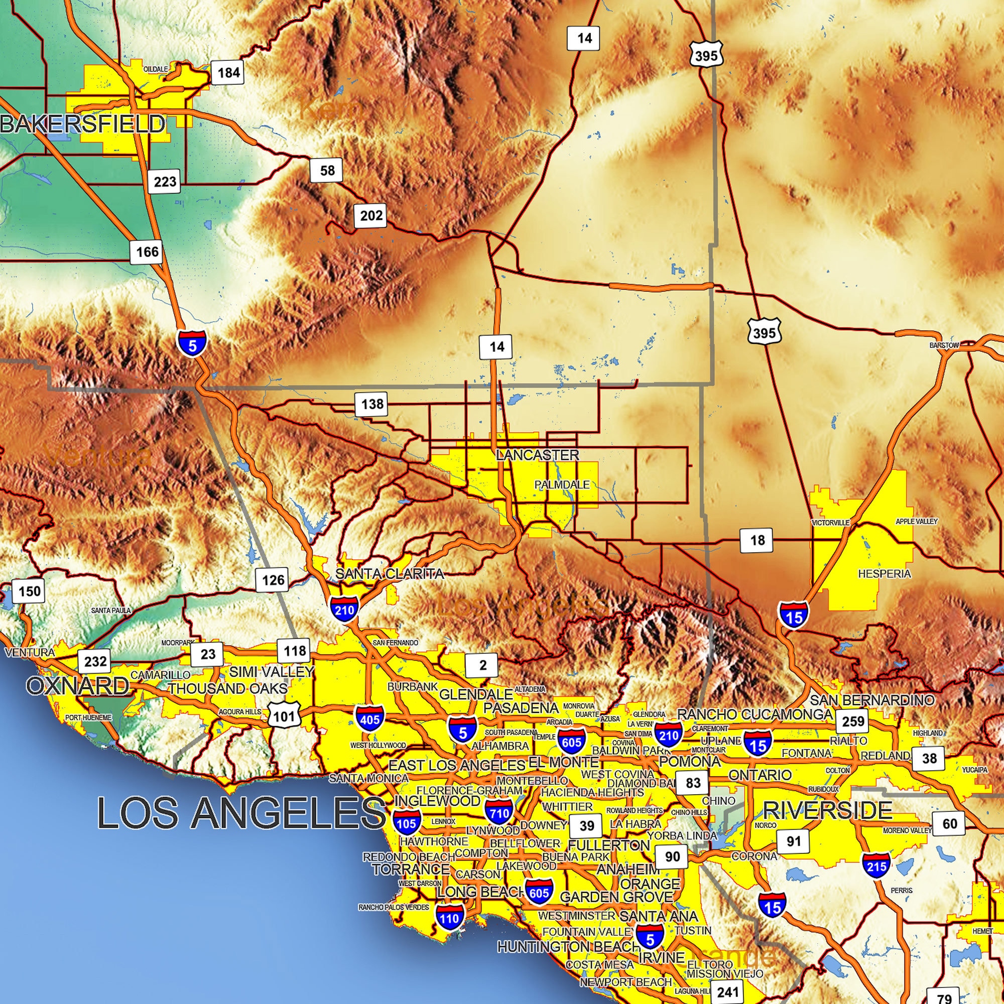 California State Map, USA, Colored Relief Wall Art 24'x36' Wall Decor ...