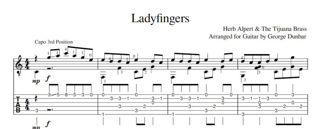 Ladyfingers by Herb Alpert - Guitar Sheet Music (notation and Tabs ...