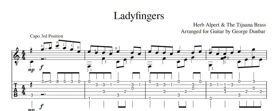 Ladyfingers by Herb Alpert - Guitar Sheet Music (notation and Tabs ...