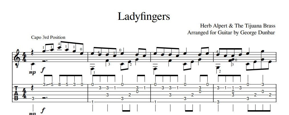 Ladyfingers by Herb Alpert - Guitar Sheet Music (notation and Tabs ...