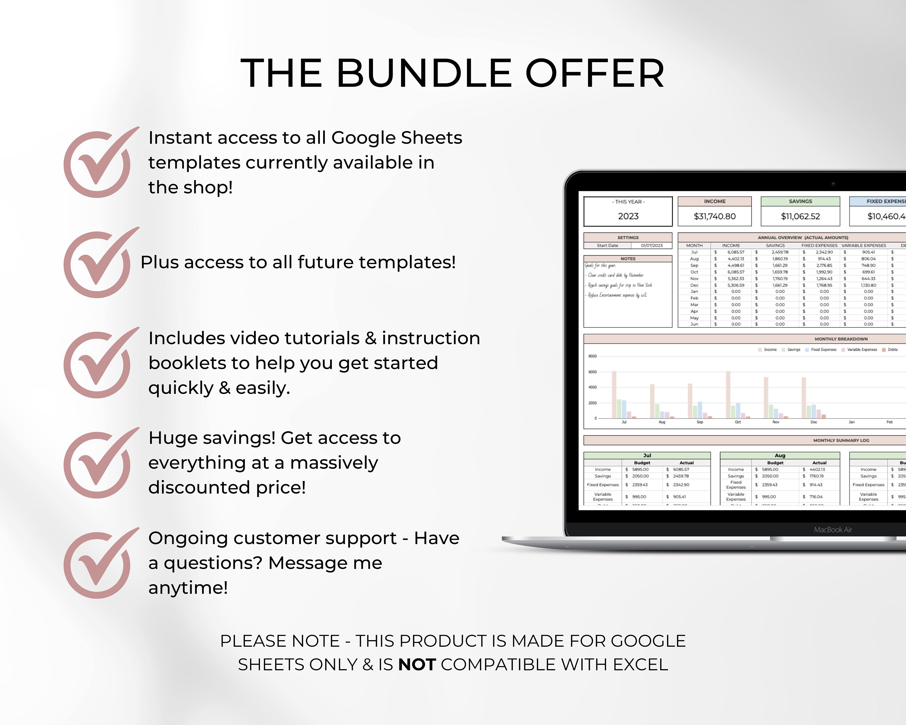 Google Sheets Bundle, Expense Tracker Spreadsheet, Monthly Budget ...