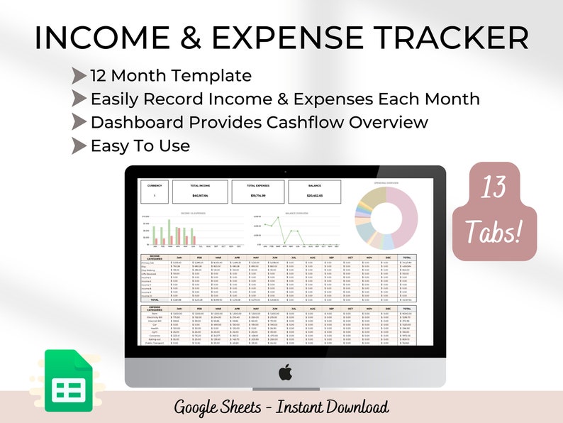 Income and Expense Tracker Spreadsheet Google Sheets Small - Etsy Australia