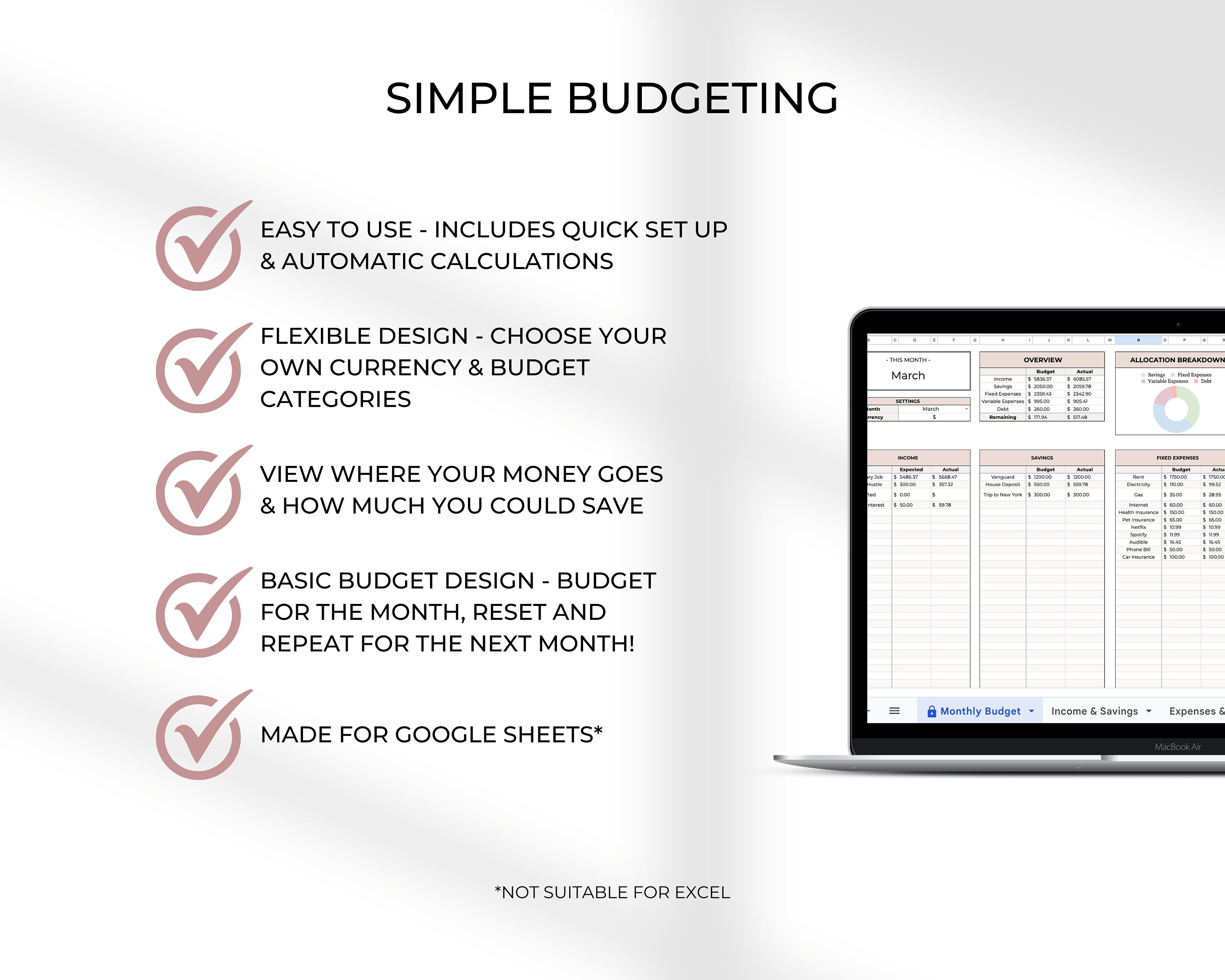 Monthly Budget Spreadsheet Monthly Budget Planner Google Sheets Budget ...