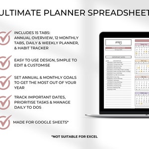Digital Planner Spreadsheet Google Sheets Annual Planner Monthly ...