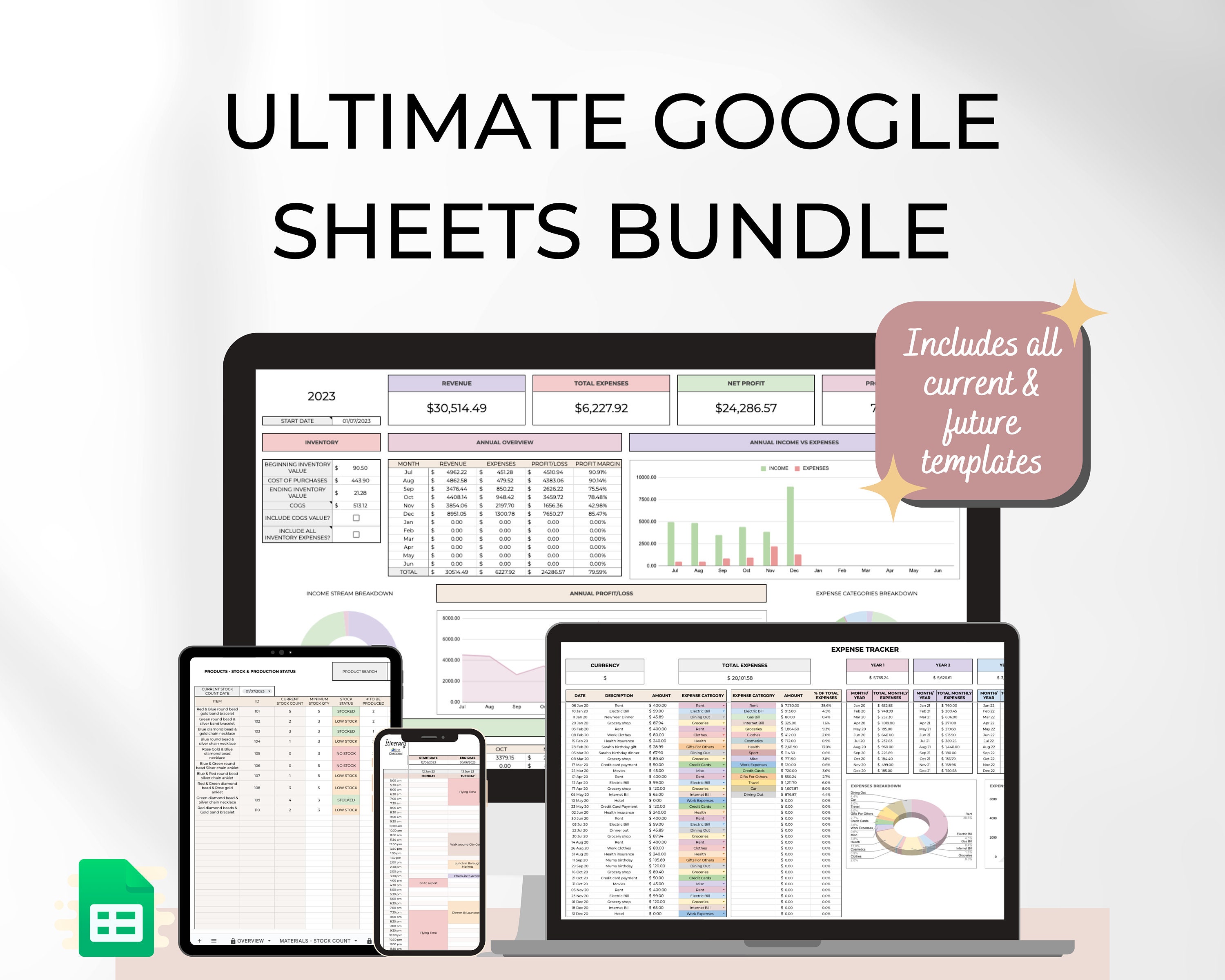 Google Sheets Bundle, Expense Tracker Spreadsheet, Monthly Budget ...