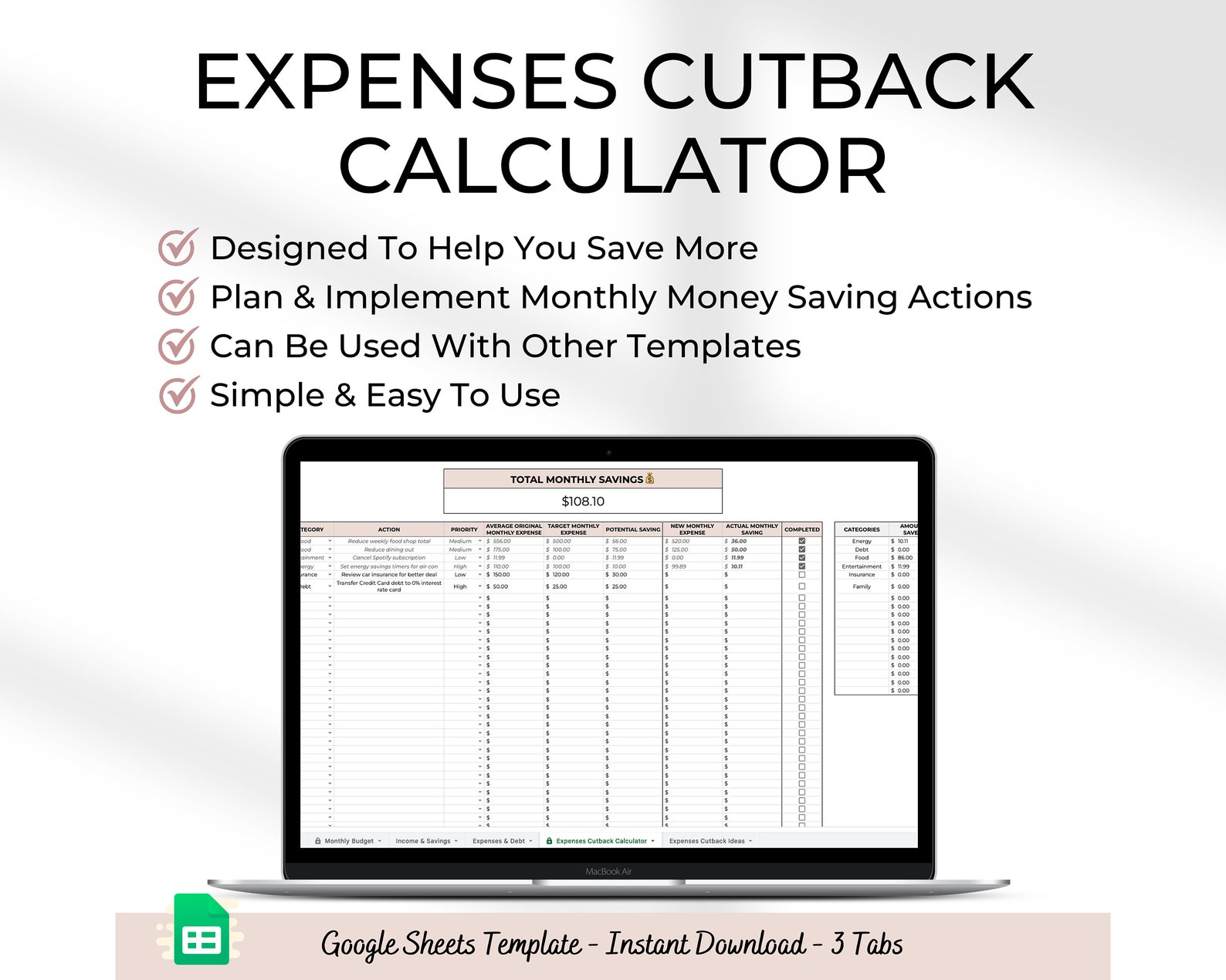 Expense Calculator Expense Tracker Spending Tracker Savings Challenge ...