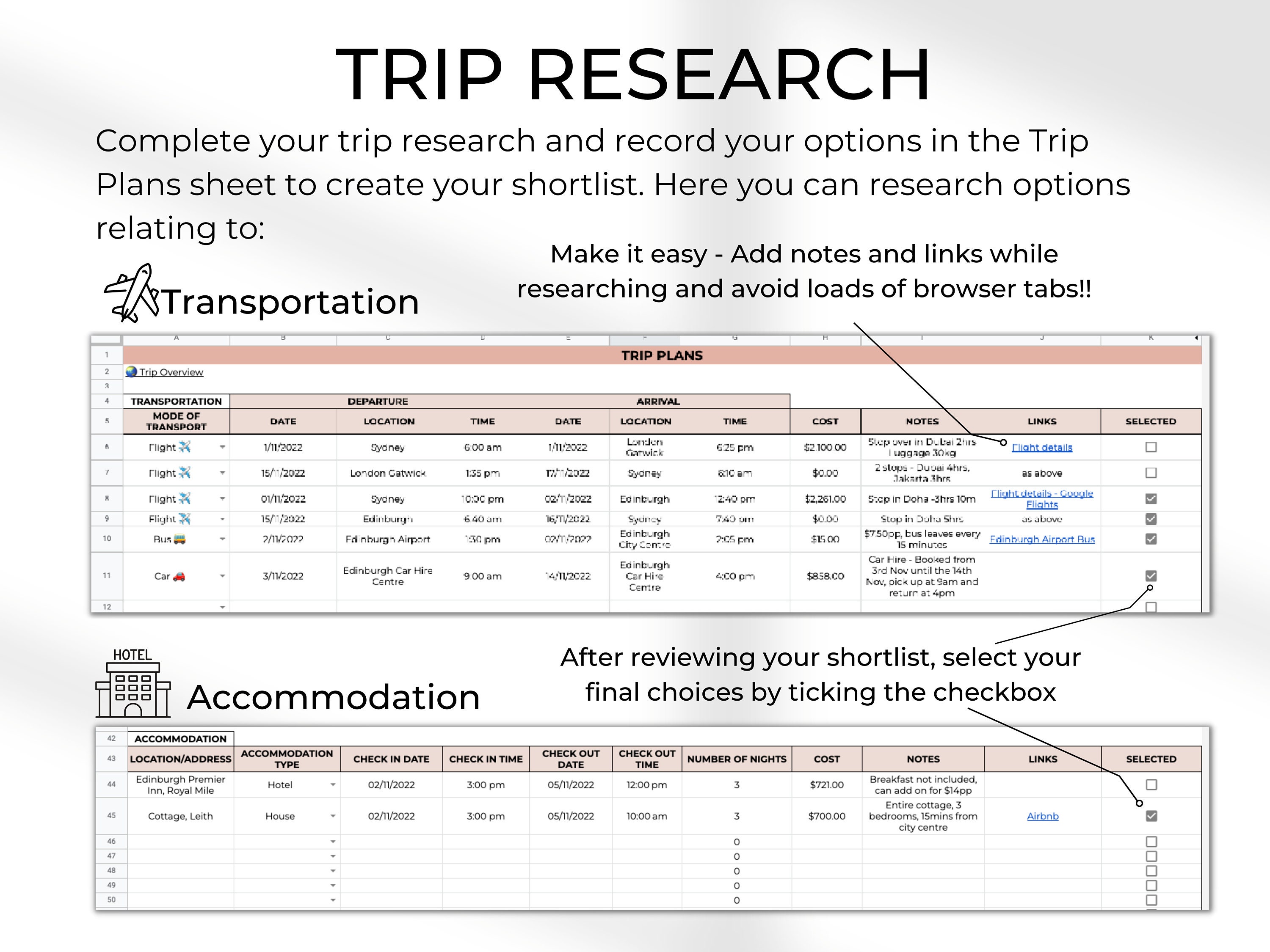 Group Travel Planner Google Sheets Travel Spreadsheet for - Etsy