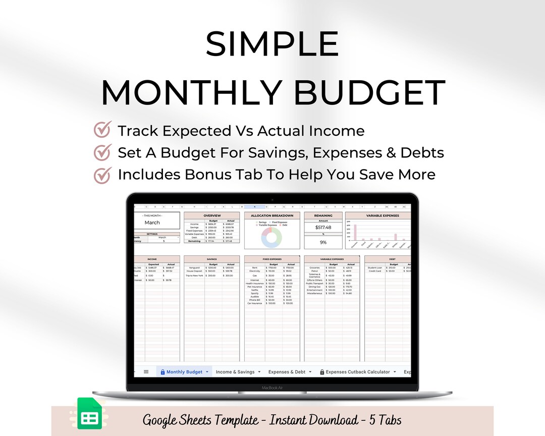 Monthly Budget Sheet Google Sheets Budget Spreadsheet Budget Planner ...