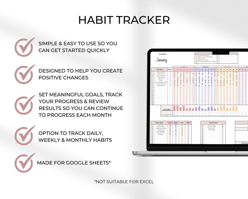 Habit Tracker Spreadsheet Google Sheets Daily Habit Tracker Monthly Habit Tracker Annual Habit ...