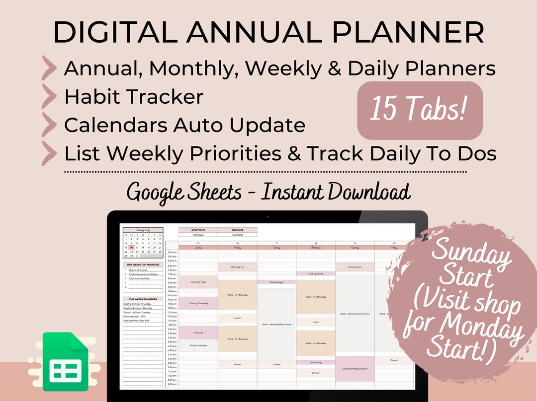 Google Sheets Digital Planner Annual Planner Monthly Planner - Etsy