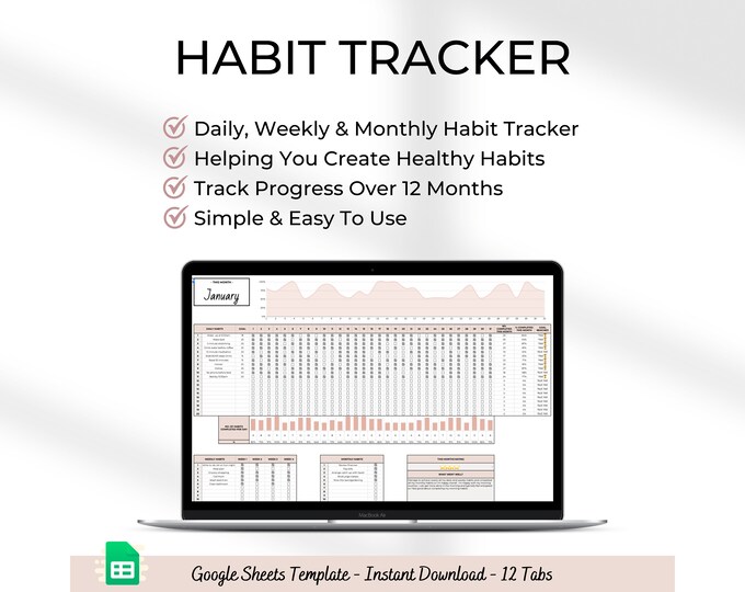 Habit Tracker Spreadsheet Google Sheets Daily Habit Tracker Monthly ...