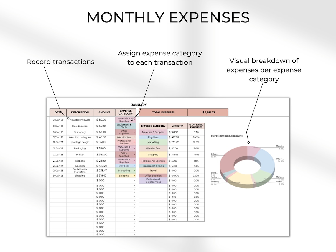 Monthly Expense Tracker Google Sheets Small Business Expense - Etsy ...
