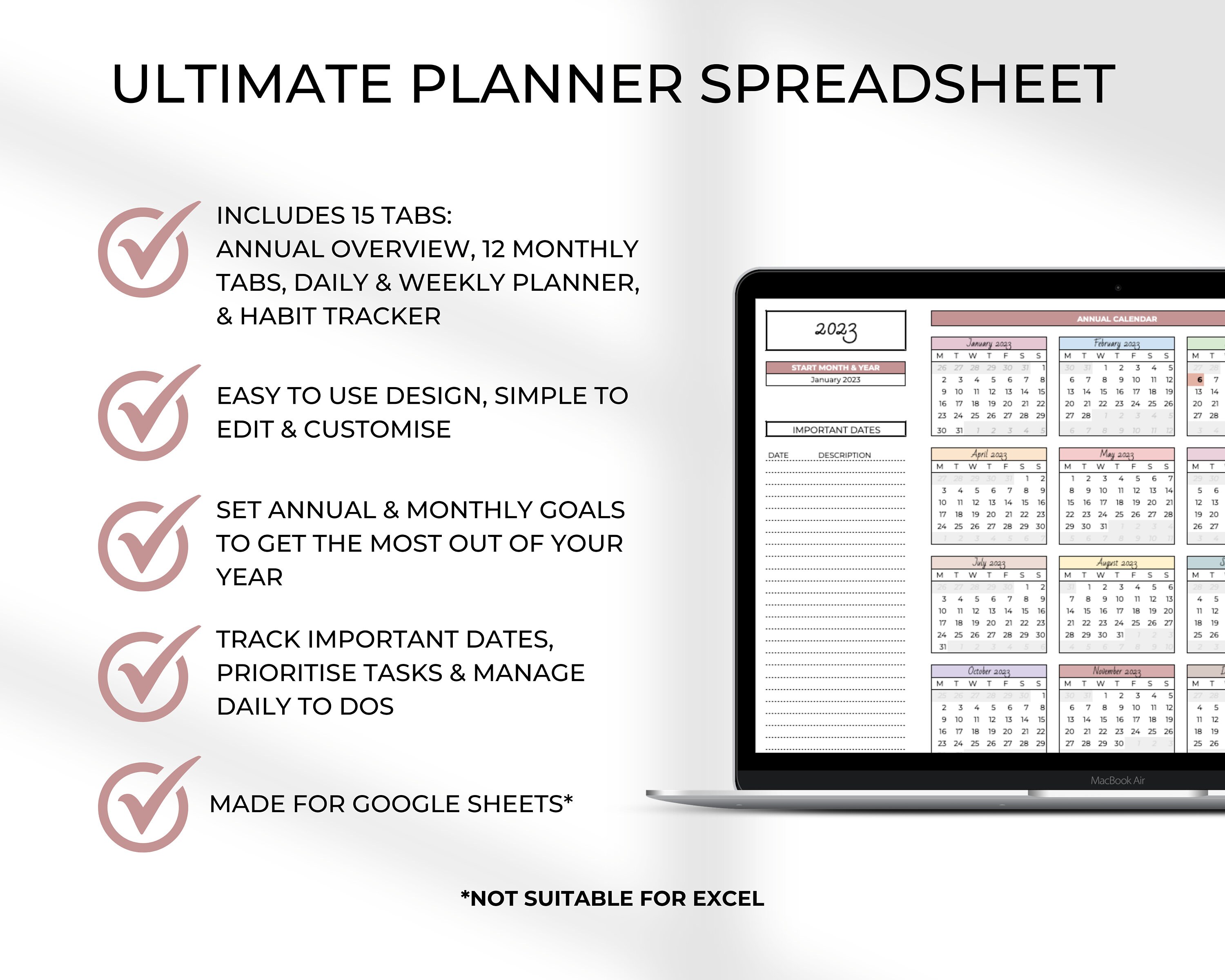 Spreadsheet Planner Google Sheets Digital Planner Spreadsheet - Etsy