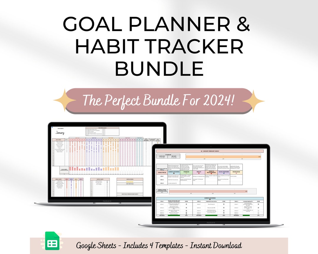 2024 Goal Tracker Bundle Habit Tracker Spreadsheet Daily - Etsy Australia