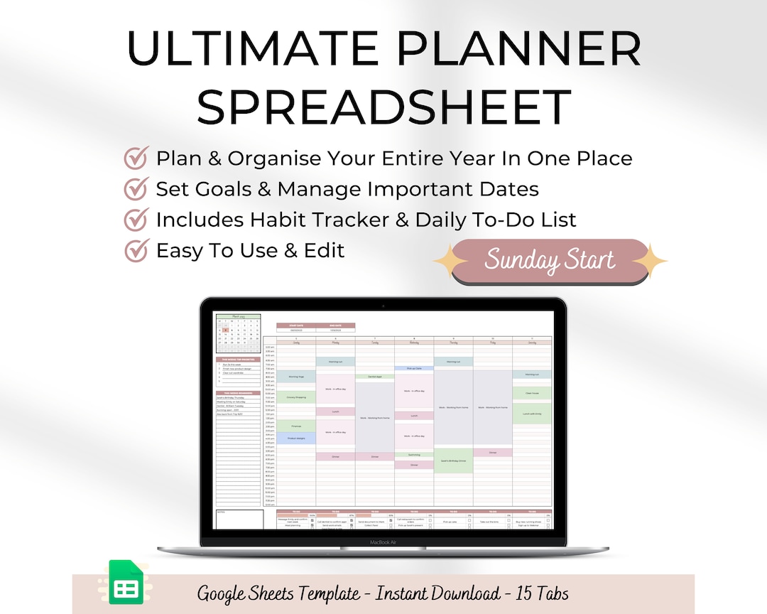 Digital Planner Spreadsheet Google Sheets Annual Planner Monthly ...